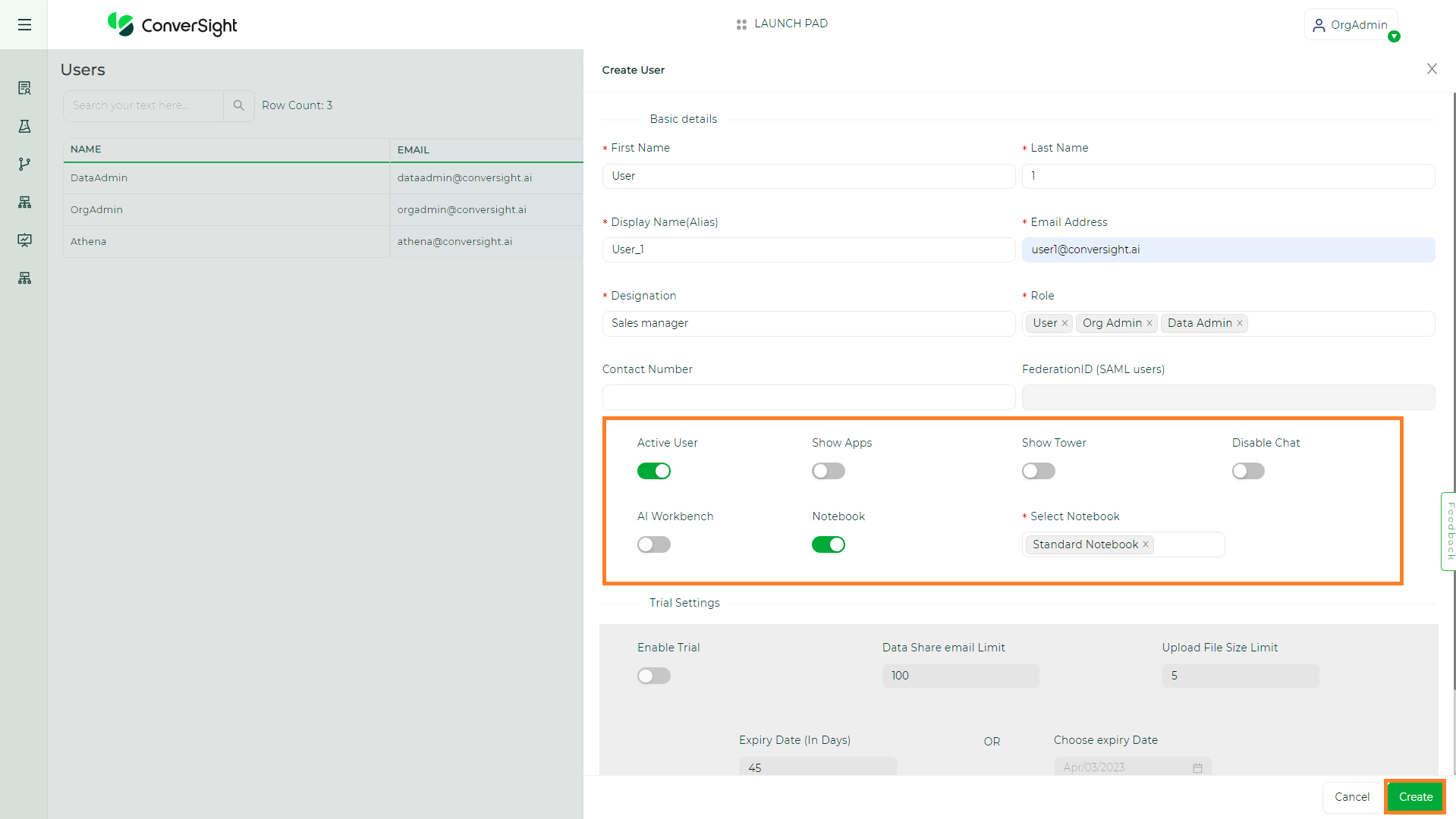 Creating Users — ConverSight Documentation